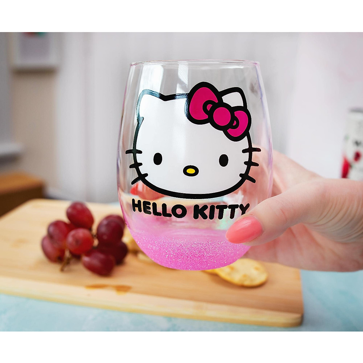 Silver Buffalo Sanrio Hello Kitty Teardrop Stemless Wine Glass | Holds 20 Ounces