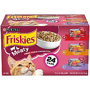 Purina Friskies Gravy Wet Cat Food Variety Pack, Prime Filets Meaty Favorites - (24) 5.5 oz. Cans