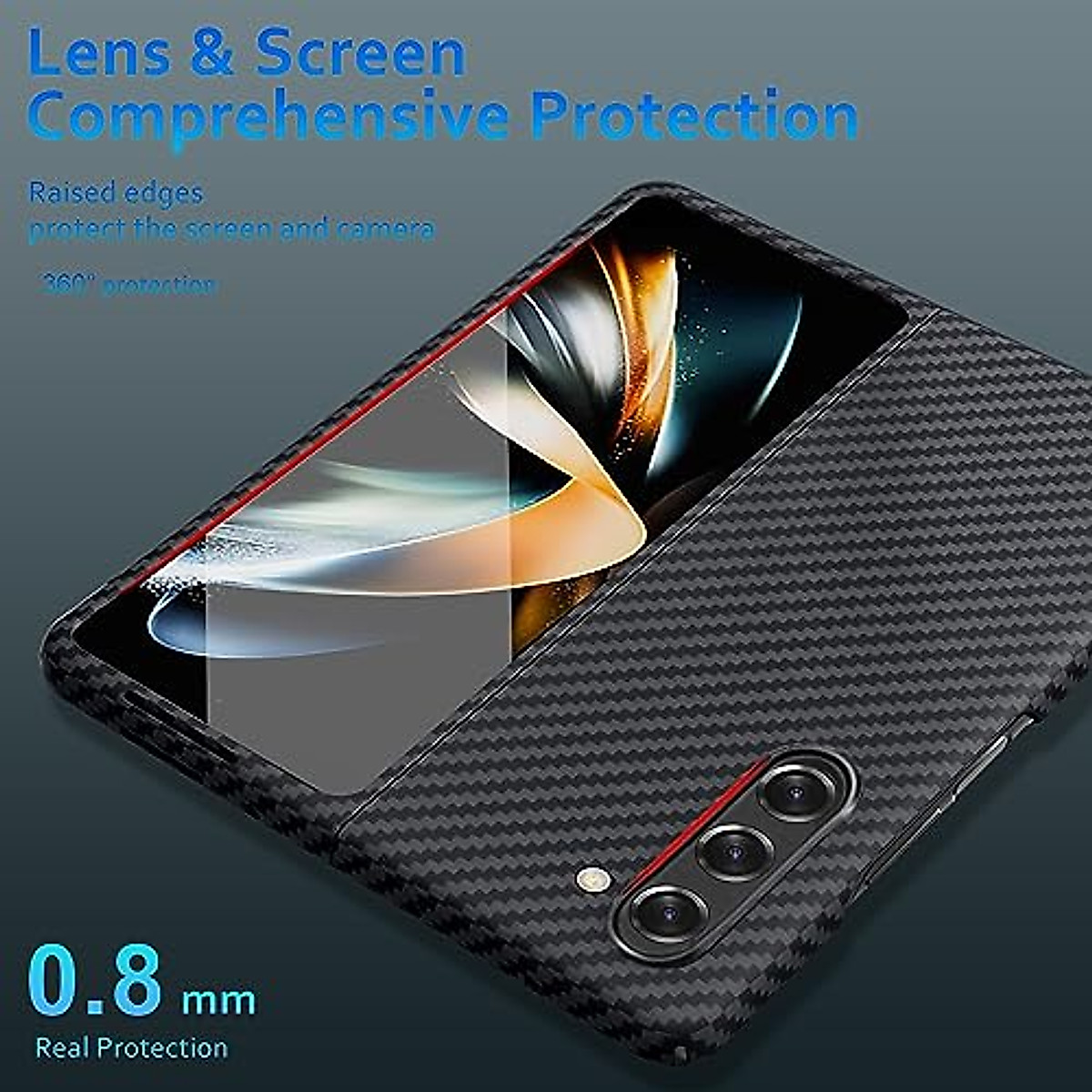 for Samsung Galaxy Z Fold 5 Carbon Fiber Case 7.6" 5G, Slim and Thin Aramid Protective Cover 0.03in 0.4oz, Lightweight, Anti-Scratch Protector, Supports Wireless Charging, Black
