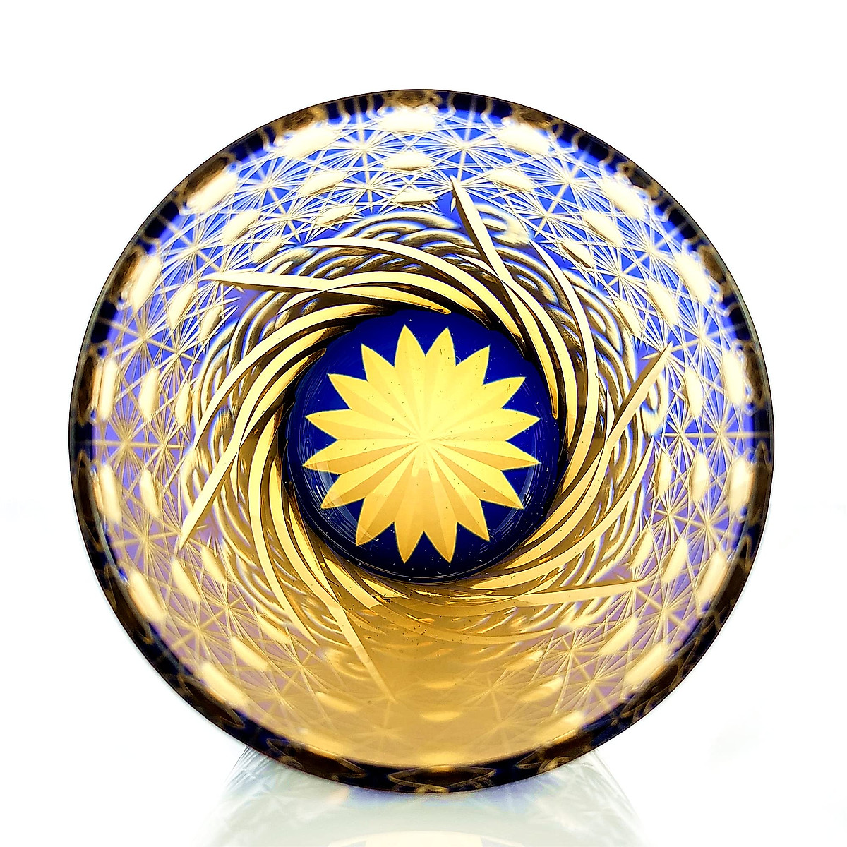 JIACI Edo Style Hand Cut Crystal Glass Tumbler Whisky Gass 8 Oz Glassware with Luxury Gift Box, Suitable for Cocktail Whisky Drink Red Wine Vodka (Amber Dlue)