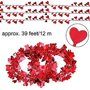 Chuangdi 2 Pieces Red Heart Tinsel Valentine's Day Garlands Heart Shaped Tinsel Garlands Valentines Love Hanging Garlands Decoration for Wedding Party Valentine's Day Decor