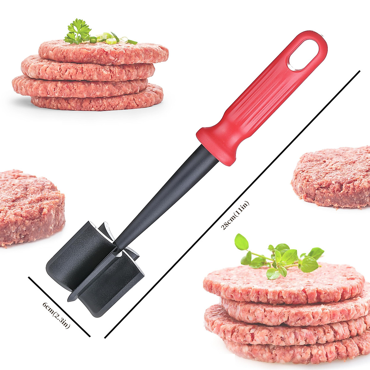 Meat Chopper, MONGSEW Heat Resistant Masher and Smasher for Meat and Hamburger, Ground Beef Smasher, Nylon Meat Spatula Chopper, Mix and Chop Kitchen Tool (Unique Double Colors)