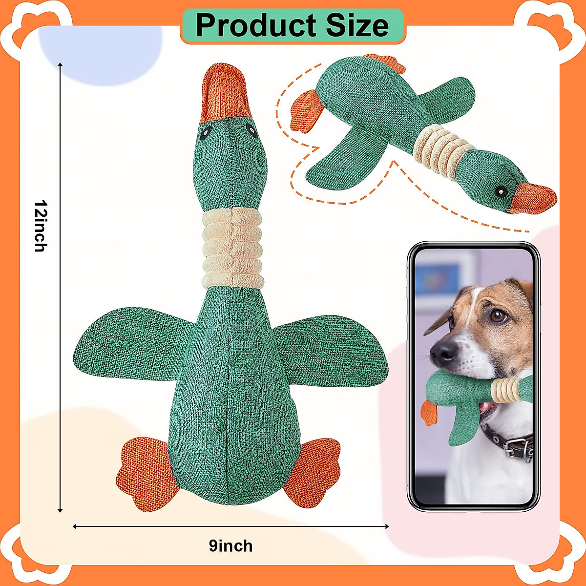 2 Pcs Dog Toys for Moderate Chewers Mallard Duck Dog Toy Stuffed Dog Squeak Toys Squeaky Goose Puppy Dog Training Toys for Small Medium Dogs, 12 x 6 Inches