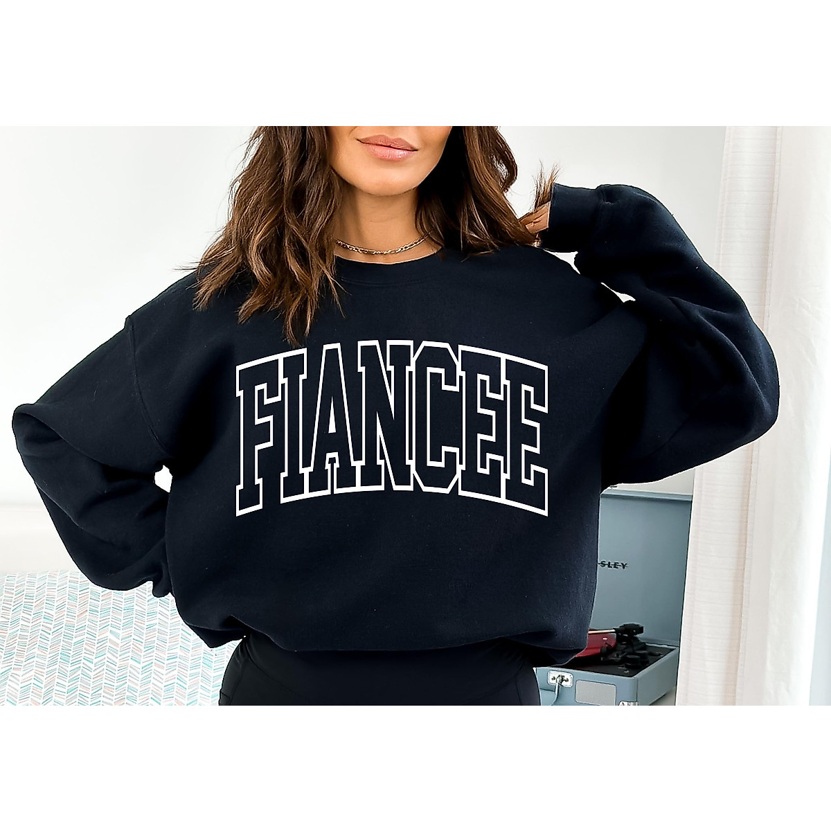 Up2ournecksinfabric - Engagement Gift - Fiance Sweatshirt - Newly Engaged - Black Crewneck Sweatshirt - Fiancee