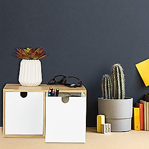 Relaxdays Desk Organiser, 2 Drawers, Office Storage Box, HxWxD: 14.5 x 24.5 x 20 cm, Bamboo & MDF, White