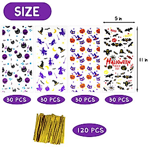 ZMCINER 120PCS Halloween Cellophane Candy Bags, Halloween Treat Bags with Twist Ties for Halloween Party Favor Supplies