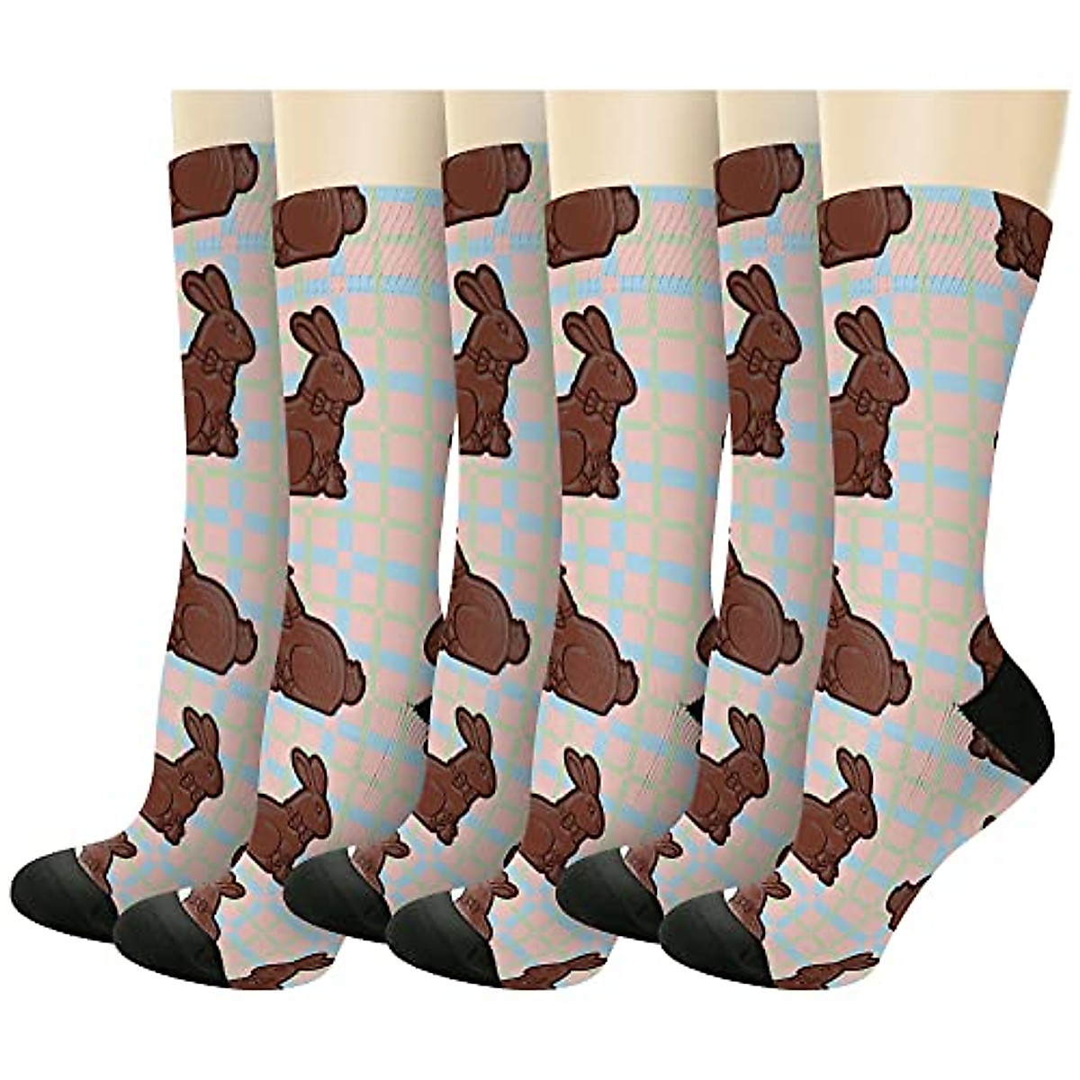ThisWear Easter Bunny Decor Half Eaten Chocolate Bunnys Easter Basket Stuffers 6-Pairs Novelty Crew Socks