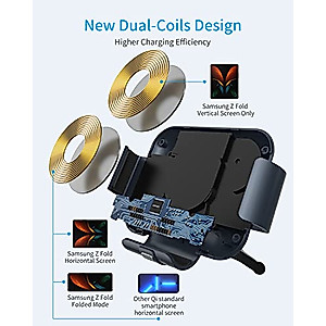 ANPULES Wireless Car Charger for Samsung Galaxy Z Fold 4/3/2, [Dual Coils] Fast Charging Phone Car Mount for Christmas, Auto-Clamping Air Vent Dashboard Car Phone Holder for Galaxy Z Fold/Note