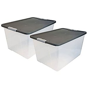 HOMZ 64 Quart Clear Storage Bins Stackable Containers for Organizing, w/ Secure Seal Latching Lid for Home, Garage, & Basement Organization (2 Pack)