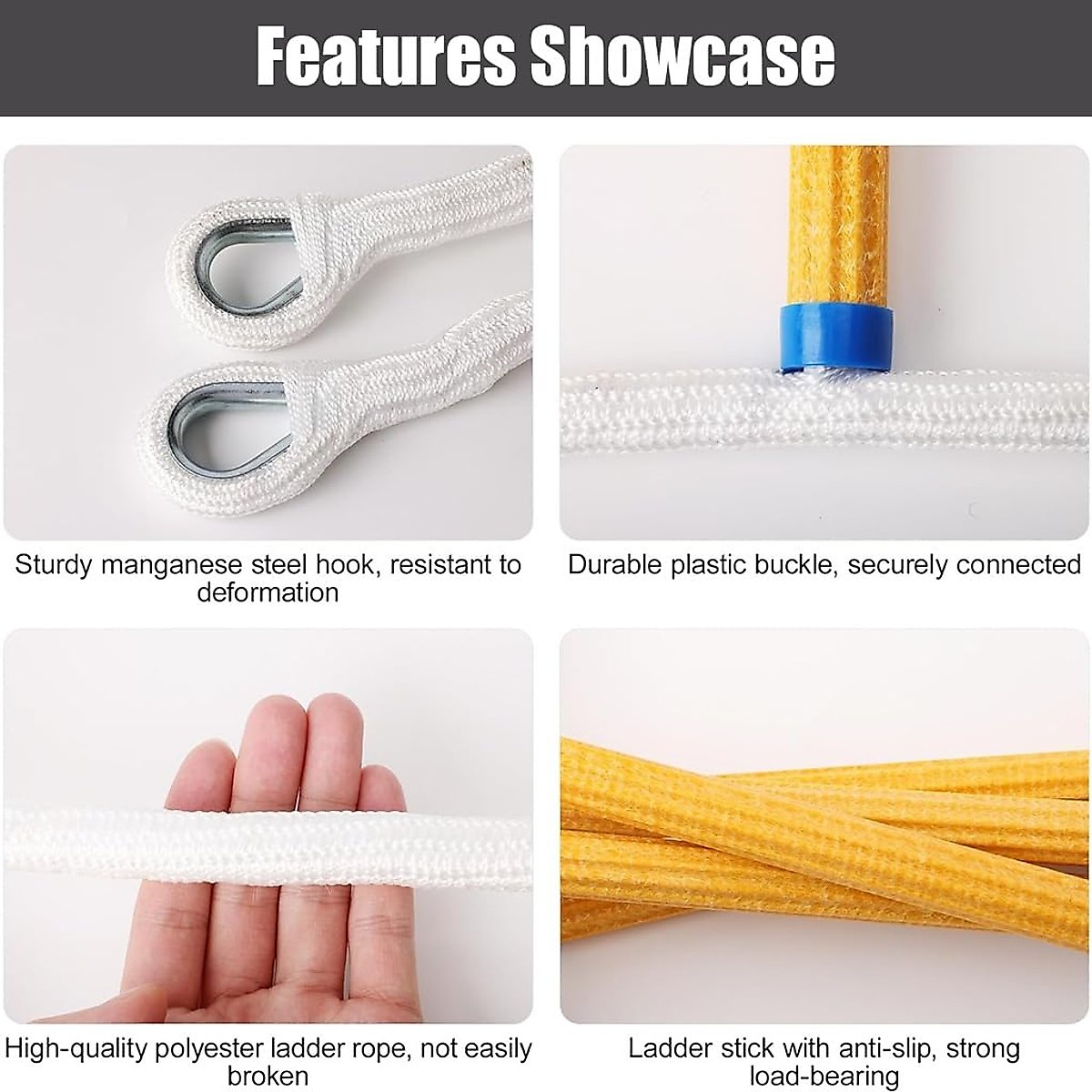 WDFYJ Emergency Fire Escape Ladder Flame Resistant Safety Rope Ladder with Hooks Fast to Deploy & Easy to Use Compact & Easy to Store Withstand Weight up to 2000 pounds(16F/5M)