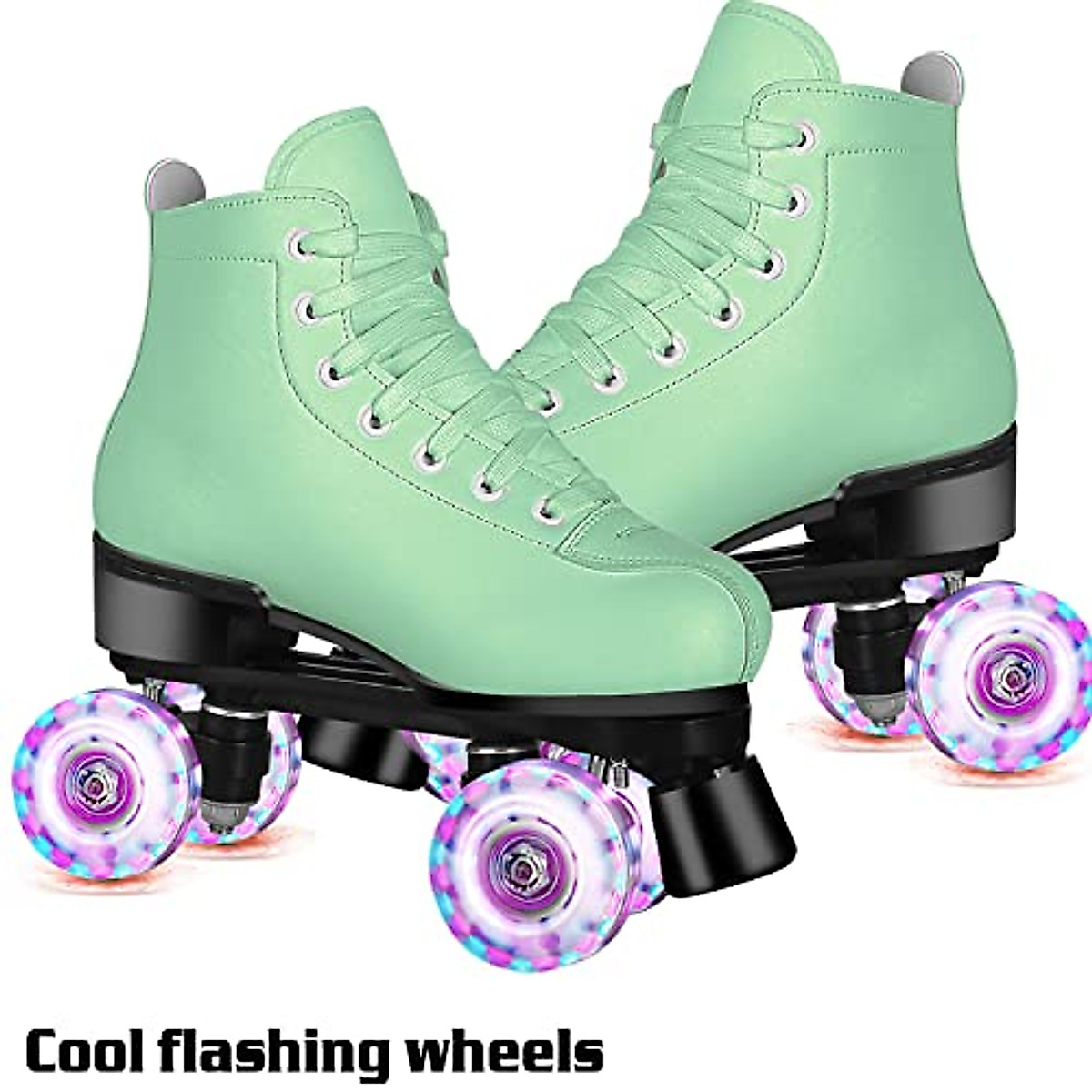 PERZCARE Roller Skates for Women&Girls,Classic Double Row 4 Wheels Shiny Quad Men's Skates,PU Leather High-top Roller Skates for Teens/Adult/Boys/Unisex Indoor/Outdoor