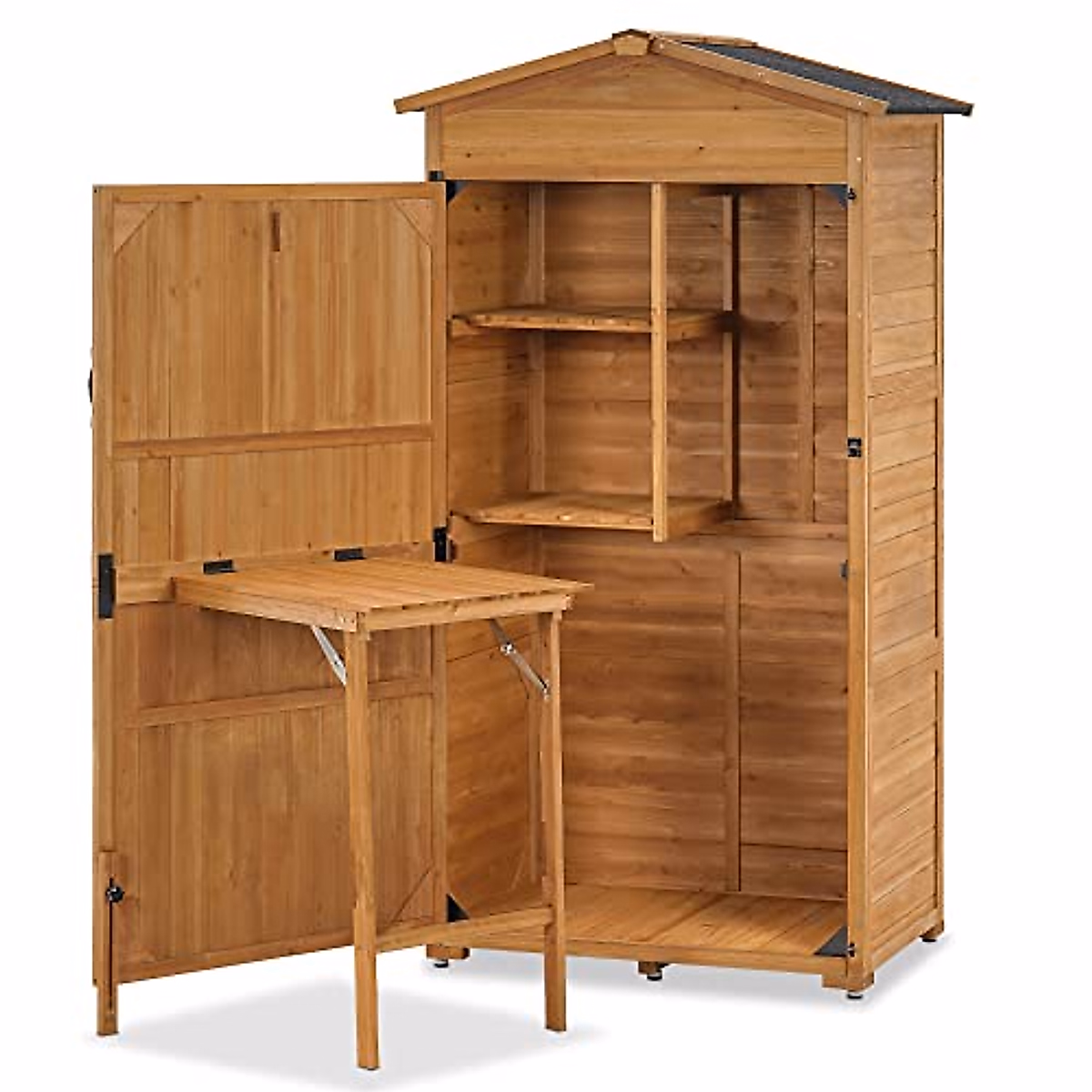 MCombo Large Outdoor Storage Cabinet with Folding Table, Oversize Garden Tool Shed with Shelves, Tall Outdoor Storage Shed with Lock for Patio and Yard (35.4x23.6x74 inch) 1965 (Natural)
