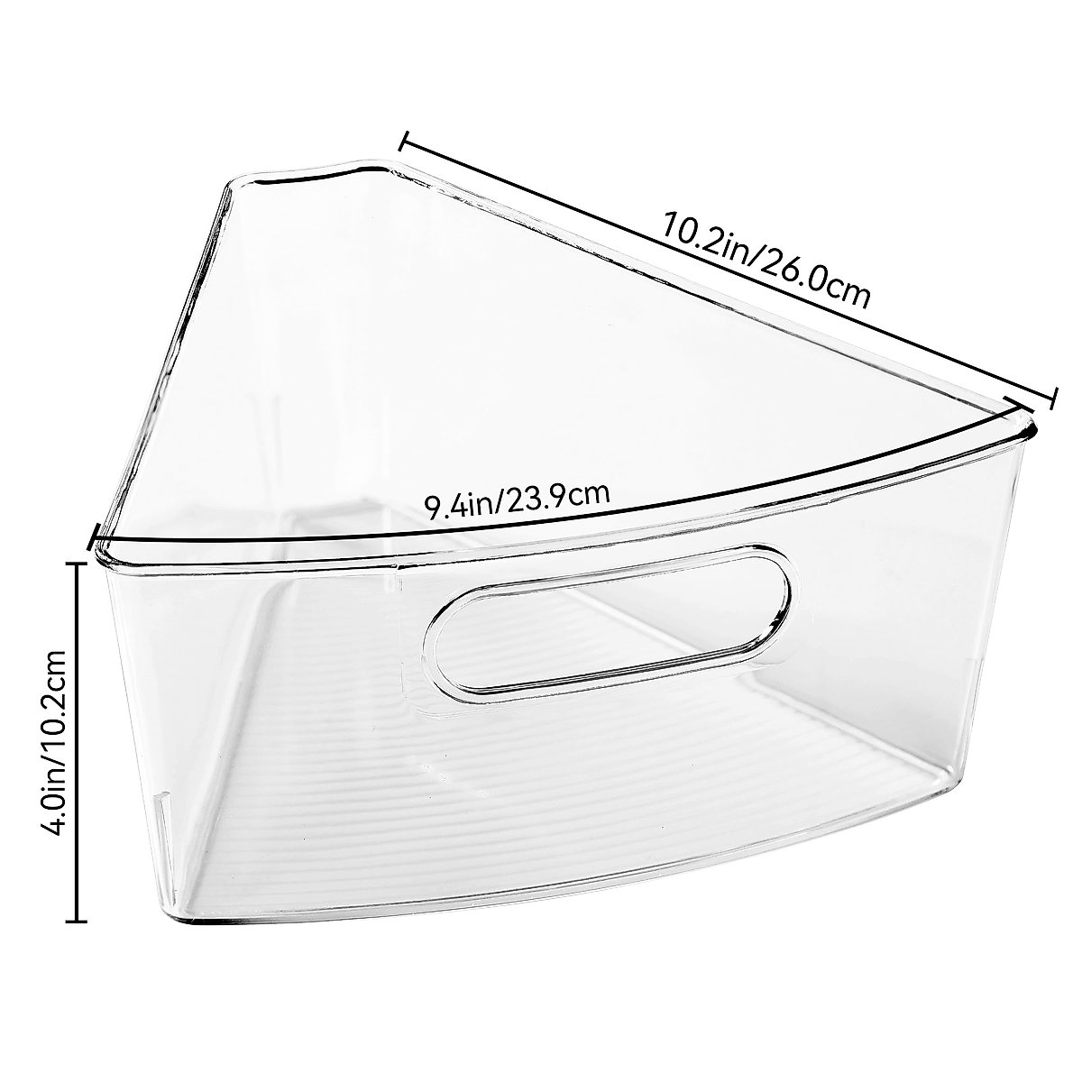 Oubonun Lazy Susan Organizers Set of 6, 10.2”x 9.4”x 4” Plastic Transparent Kitchen Cabinet Storage Bins with Handle, 4" Deep Container, 1/8 Wedge - Food Safe, BPA Free