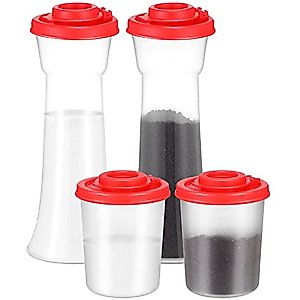 4 Pieces Salt and Pepper Shaker Set Hourglass Picnic Salt and Pepper Shakers Plastic Airtight Spice Jar Dispenser Moisture Proof Salt and Pepper Shakers with Lids for Camping Outdoors Kitchen Lunch