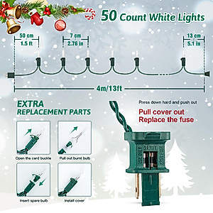 HEYFUNi Clear Christmas Lights 50Count 13Feet White Christmas Tree Lights Set, Incandescent Bulb Mini String Lights for Indoor Outdoor Tree Party Weeding Home Xmas Holiday Decorations,Green Wire