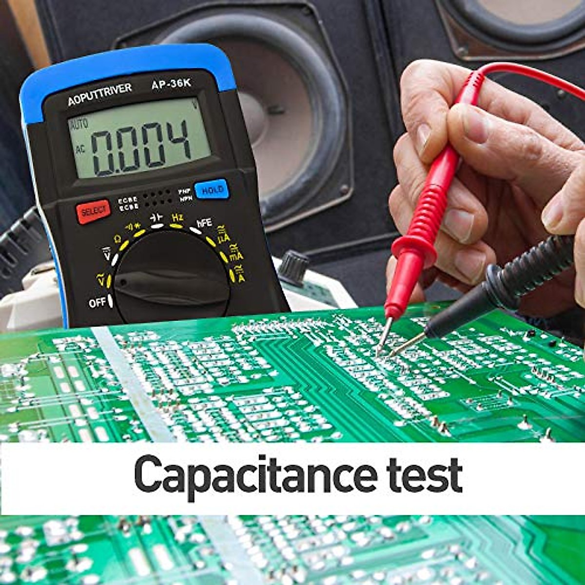 Digital Multimeter AP-36K 4000 Counts multimeter for Voltmeter Ammeter Ohmmeter with Test Leads Data Hold and Backlight LCD for DC/AC Resistance Diodes Transistor Buzzer Continuity