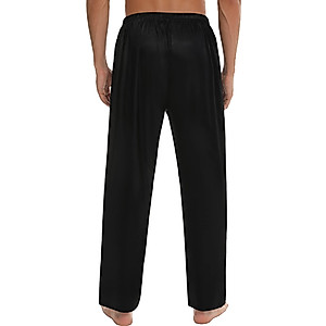 SWOMOG Men's Satin Silky Pajama Pant Long Pj Bottoms Soft Lounge Sleep Pants with Pockets Black Large