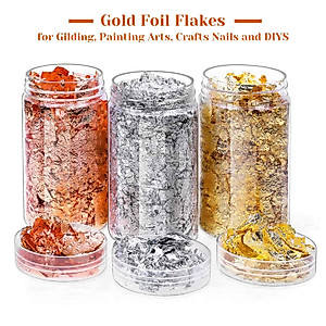 Gold Foil Flakes for Resin, Paxcoo Imitation Gold Foil Flakes Metallic Leaf for Nails, Painting, Crafts, Slime and Resin Jewelry Making (Gold, Silver, Copper Colors)
