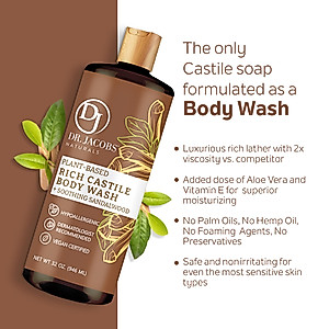 DR. JACOBS NATURALS Castile Sandalwood All-Natural Body Wash for Moisturizing Dry and Sensitive Skin Shampoo with Plant-Based Ingredients Gluten, Preservatives-Free Formula - 32 oz, Pack of 1
