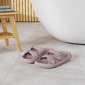Weweya Double Buckle Slides For Women Pillow Slippers Adjustable Eva Slip On Wide Width Slides Sandals Light Pink Women Size 11 11.5