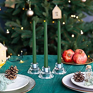 CANDWAX 10 inch Taper Candle Sticks Long Burning Set of 12 - Dripless Dinner Candles for Table Look Like Matte Metallic Candles and are Ideal for Any Occasion - Green Metallic Candles