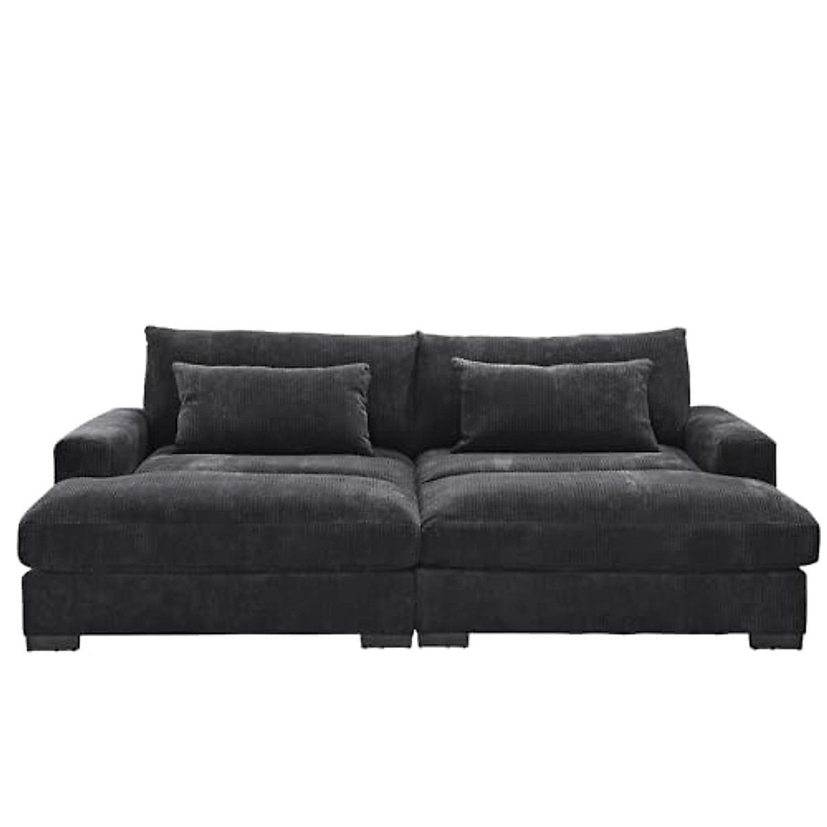 US Pride Furniture Luxe Double Chaise Sleeper Sofa with Soft Corduroy Upholstery, Adaptable to Twin Bed, Comfortable Living Room Couch for Modern Homes, 89.9" Wide, Black