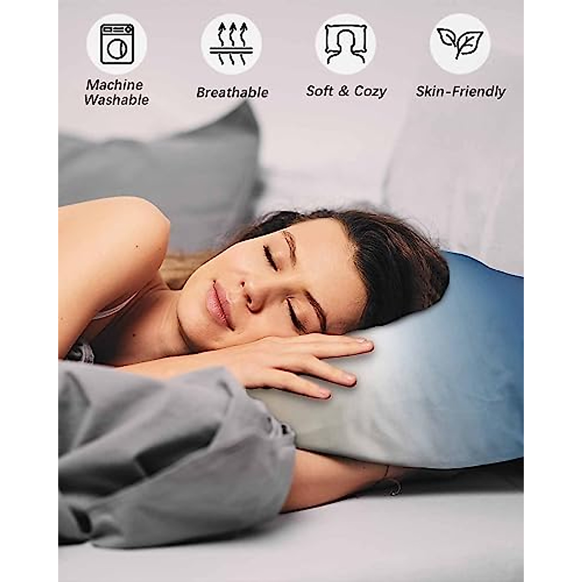 Edwiinsa Navy Blue Beige Ombre Cream Pillow Covers Standard Size Set of 2 20x26 Bed Pillow, Modern Abstract Art Aesthetics Plush Soft Comfort for Hair/Skin Cooling Pillowcases with Envelop Closure