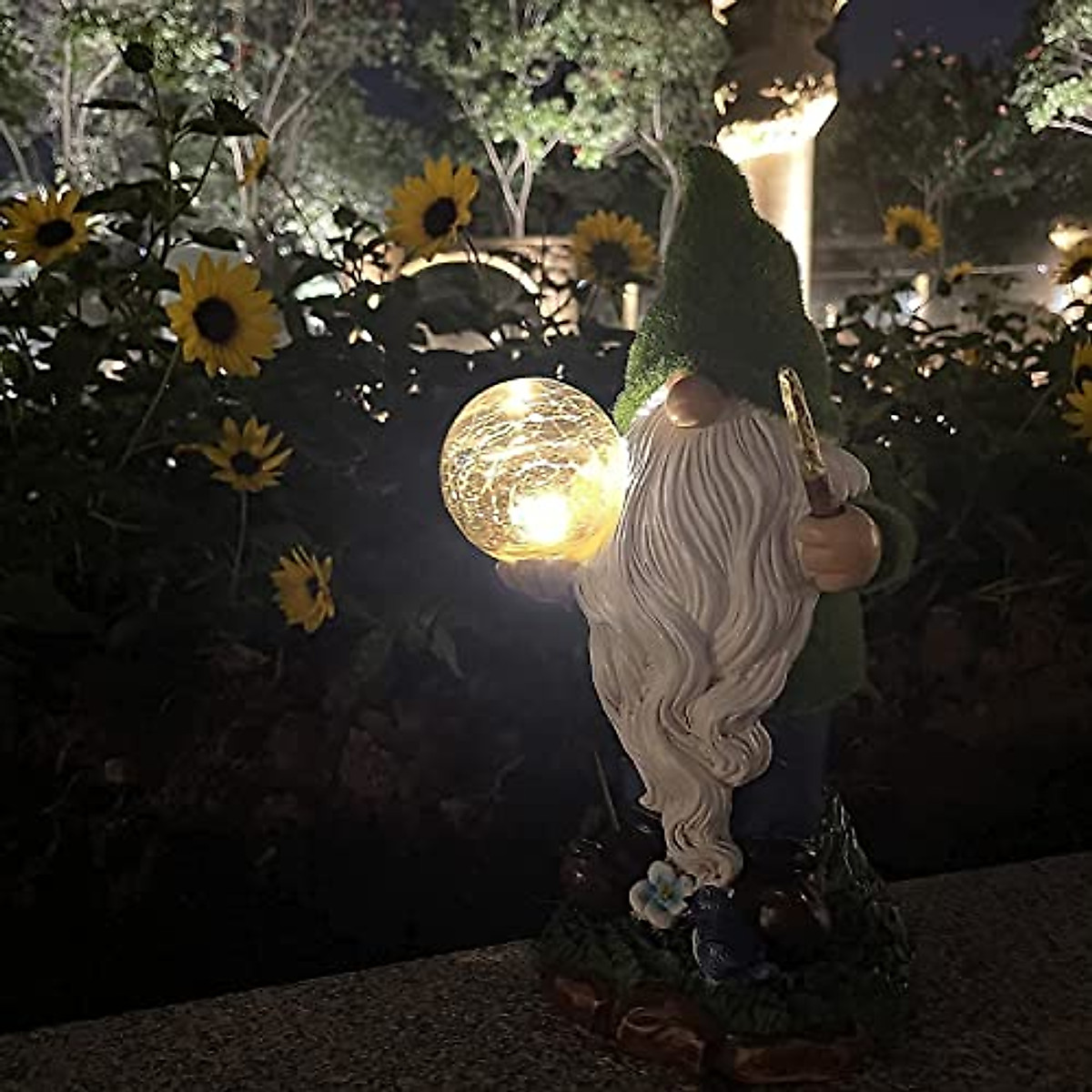 Untimaty Garden Gnome Statue Outdoor Resin Gnome Figurine Outdoor Solar Powered LED Garden Lights 10.7" Resin Garden Figurine (Wizard)