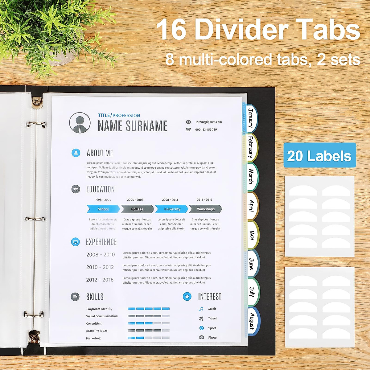 KTRIO 8 Tab Binder Dividers with Pockets for 3 Ring Binder, Insertable Index Page Divider Multicolor Tabs, Clear Plastic Sheet Protectors Paper Organizer, 2 Sets