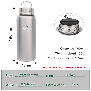 Boundless Voyage Titanium Bottle Single-layer Sports Water Bottle Ultralight Leakproof Drinkware for Outdoor Camping Hiking 700ml-Ti3012D