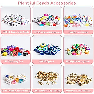 JOJANEAS Clay Heishi Beads Kit - 6800 Pcs DIY Flat Clay Beads for Bracelets Jewelry Making with String - Polymer Clay Beads with Letter Beads Fruit Flower Beads - Crafts for Girls Gift