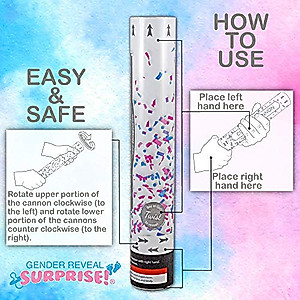 Gender Reveal Surprise Powder Cannons Bundle, 16 Inch, Non-Toxic, 4 Blue Powder Dispensers Plus 8 Free Gender Reveal Party Balloons Decorations