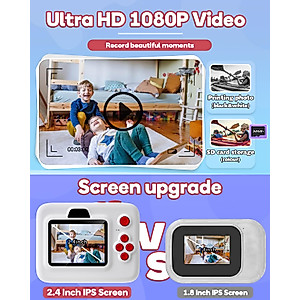 Dylanto Instant Print Camera for Kids,2.4 Inch Screen Kids Instant Cameras, Christmas Birthday Gifts for Girls Age 3-12, Portable Toddler Toy for 3 4 5 6 7 8 9 10 Year Old Girls Boys White