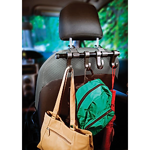 Maxsa 25524 Car Headrest Multi-Hanger 4 Hook Organizer for Bags and Car Storage, Black