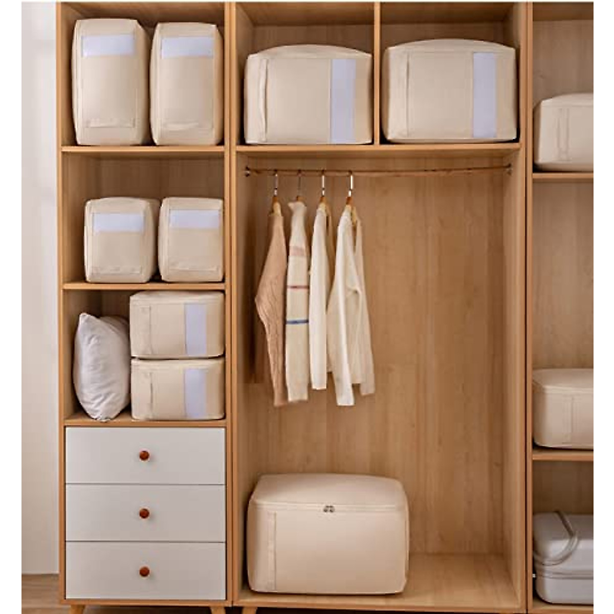 CRSUSUKJ Storage Bags,3 Pack Clothes Storage,Foldable Blanket Storage Bags with Reinforced Handle Thick Fabric for Organizing Bedroom,Clothing, Closet, Blankets, Bedding