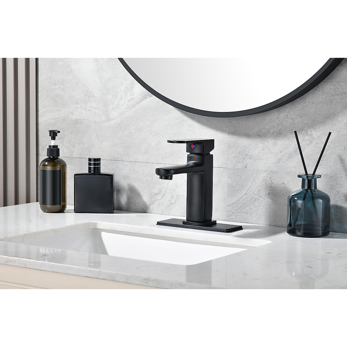 Derengge Bathroom Sink Faucet, Single Handle Bathroom Sink Faucet,1 Hole or 3 Hole Lavatory Vanity Faucet with Deck Plate,Pop up Drain and Water Supply Lines,Matte Black,GFL-0048-MT
