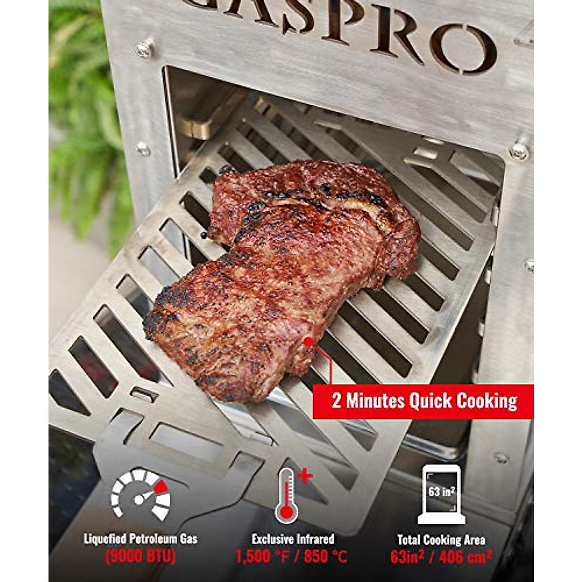 GASPRO 1500℉ Quick Cooking Propane Infrared Steak Grill with Foldable Dustproof Panel, 304 Stainless Steel