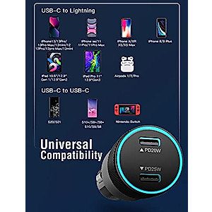 USB C Car Charger, EHO 45W (25W+20W) Dual Port PD 3.0 Dual Type C Fast Car Charger Adapter PPS Super Fast Charger Compatible with iPhone 13 Pro Max/12 Pro Max, Galaxy S22/S21/S20, iPad Air/Pro, Black