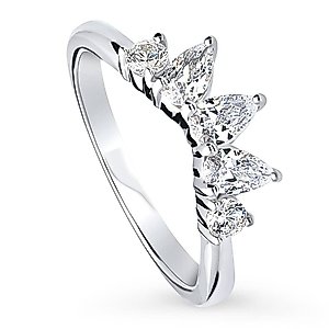 BERRICLE Sterling Silver 5-Stone Wedding Rings Cubic Zirconia CZ Wishbone Curved Band for Women, Rhodium Plated Size 8