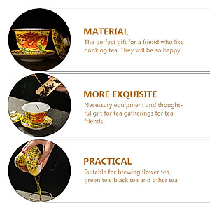 YARNOW Chinese Porcelain Teacup, 1Set of Gaiwan Tureen Cover Bowl Lip Cup Saucer Tea with Lid, Yellow Dragon