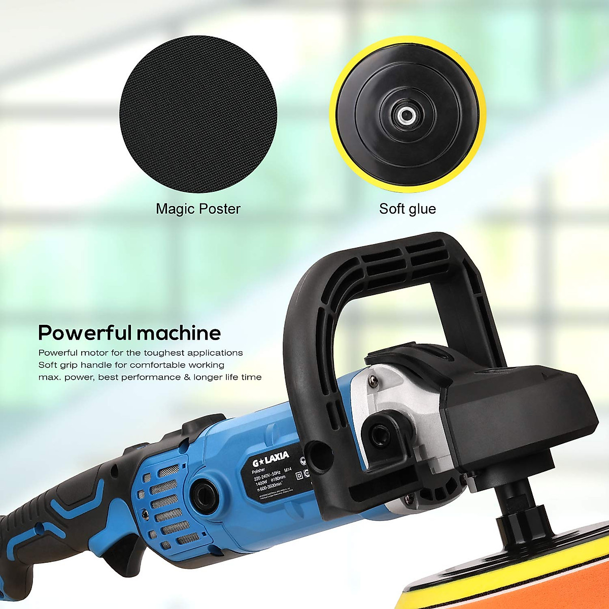 G LAXIA 7-inch Polisher, 10.8Amp Buffer Polisher with 6 Variable Speeds 600-3500RPM, Detachable Handle, 3 Pads for Car Polishing and Waxing
