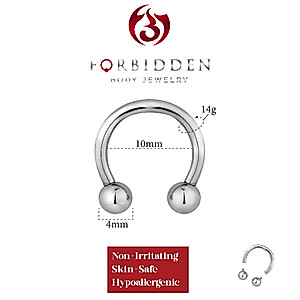 Forbidden Body Jewelry 14g 10mm Surgical Steel Internally Threaded Horseshoe Body Piercing Ring