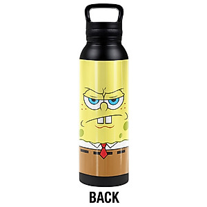 LOGOVISION Spongebob Official Dual Face Logo 24 oz Insulated Canteen Water Bottle, Leak Resistant, Vacuum Insulated Stainless Steel with Loop Cap, Black