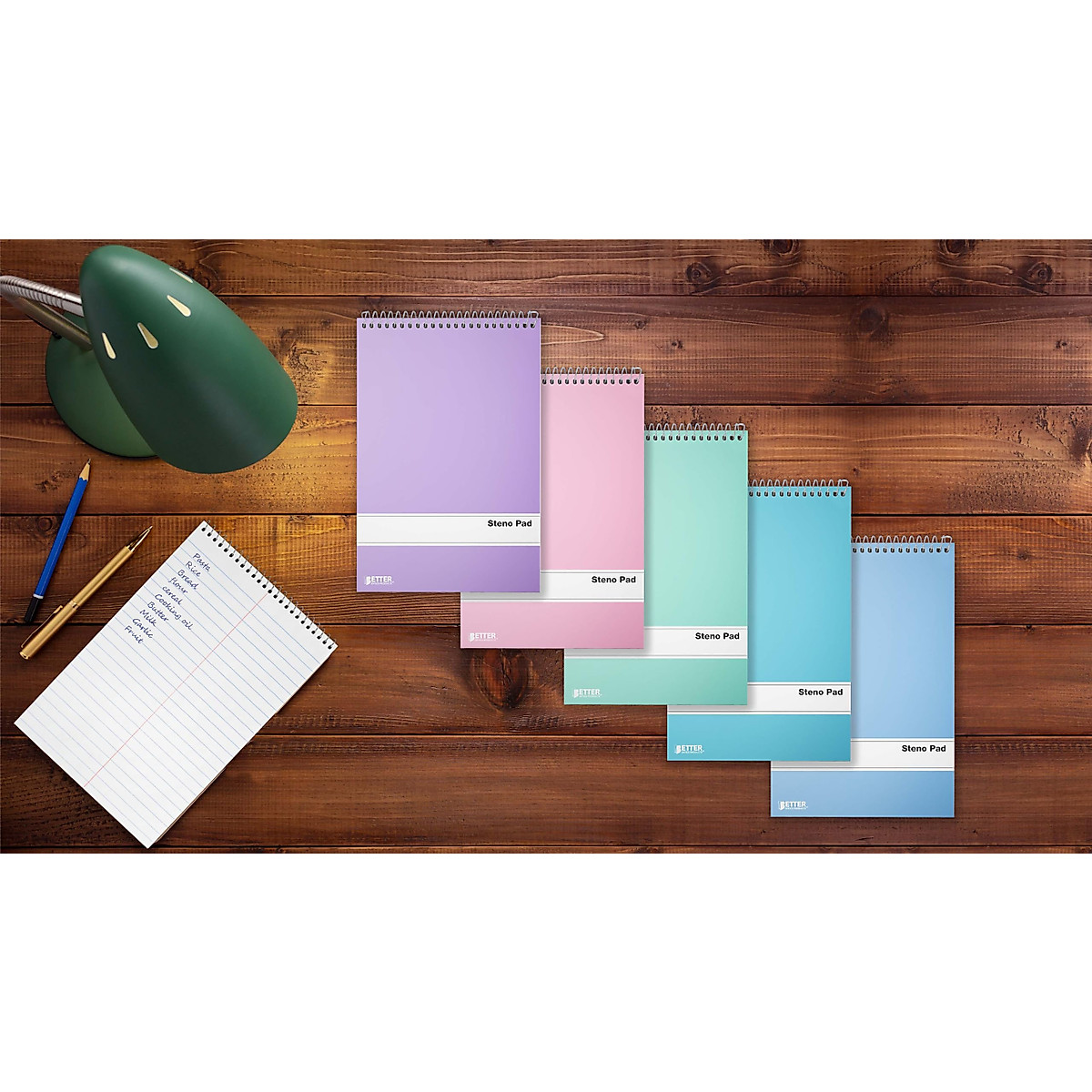 Better Office Products Spiral Steno Pads, 10 Pack, 6 x 9 inches, 80 Sheets, White Paper, Gregg Rule, Assorted Pastel Color Covers, 10 Steno Notebooks