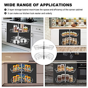 LIVOSA 32" Kidney Shaped Organizer Lazy Susan, 2-Shelf Stainless Steel Kitchen Kidney Shaped Organizer/Rotating Bask