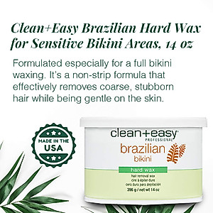 Clean + Easy Brazilian Hard Wax, Full Body Hair Removal For All Skin Types, 14 oz
