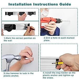 Broom Holder Wall Mount Sangle Sopffy Tool Organizer Broom Rack Anti-Slip Mop Organizer Garage Laundry Room Storage Mop and Broom Holder Wall Mount with 3 Positions 4 Hooks 16.4 inch (Black)