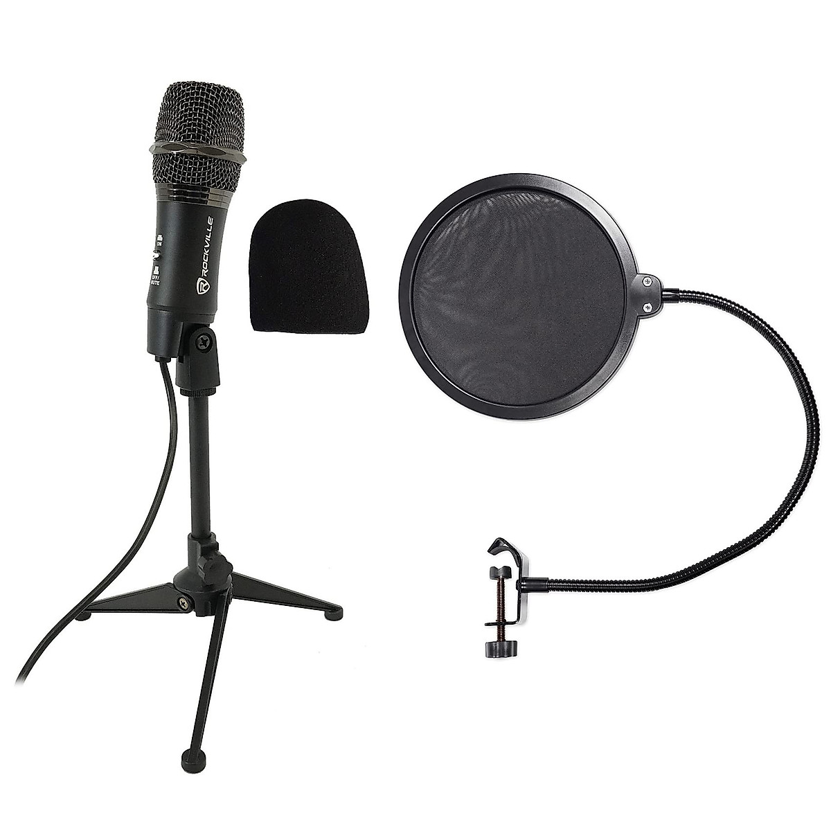 Rockville Z-Stream USB Condenser Computer Microphone YouTube Zoom Podcasting Mic Bundle RockPop Double Screen Recording Mic Pop Filter w/Metal Gooseneck Clamp