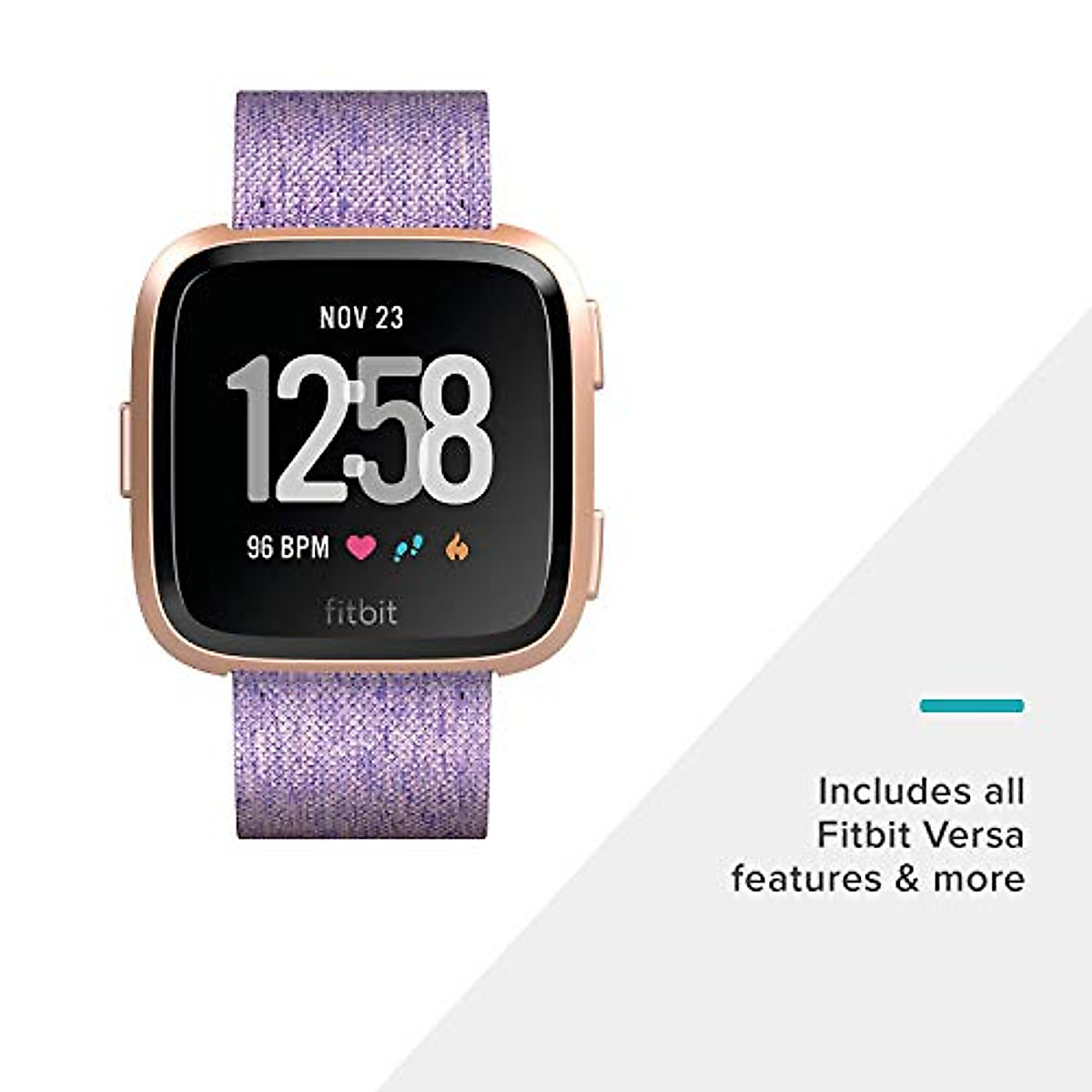Fitbit Versa Special Edition Smartwatch with Woven Band - Lavender / Rose Gold (Renewed)