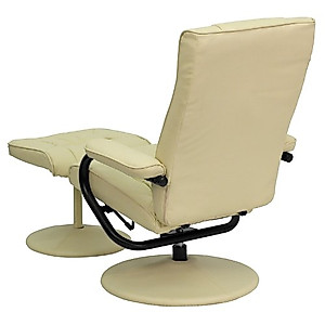 Flash Furniture Rachel Contemporary Multi-Position Recliner and Ottoman with Wrapped Base in Cream LeatherSoft